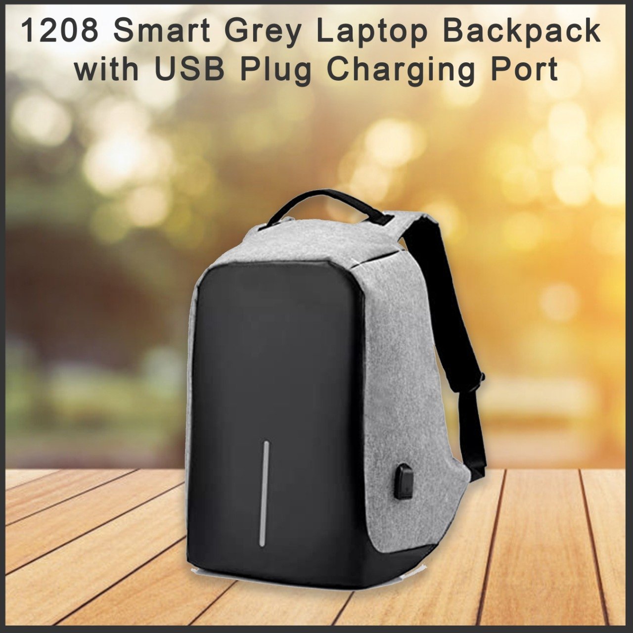 Smart Grey Laptop Backpack with USB Plug Charging Port